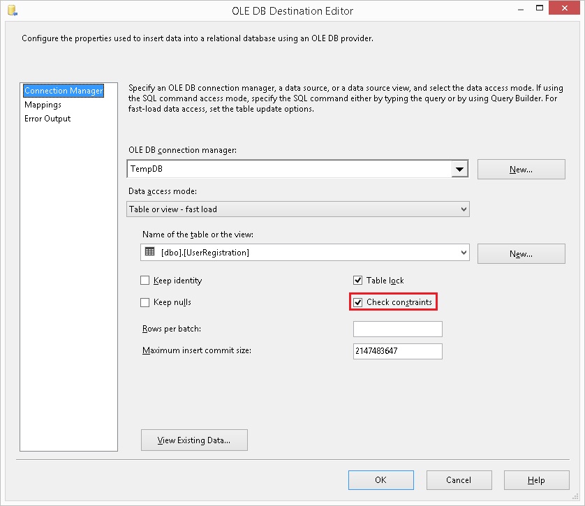 #0392 – SQL Server – SSIS – OLE DB Destination – Table Fast Load – Check Constraints option ...